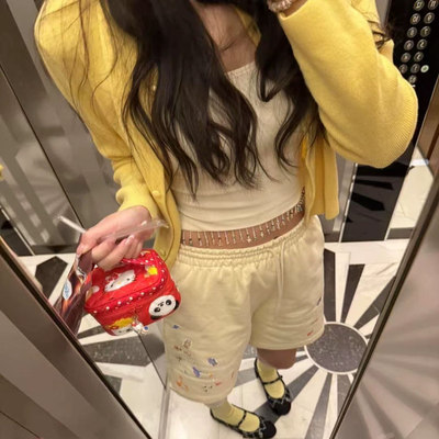 实体现货 Epide Prefab 玩偶公仔贴纸印花复古水洗做旧短裤