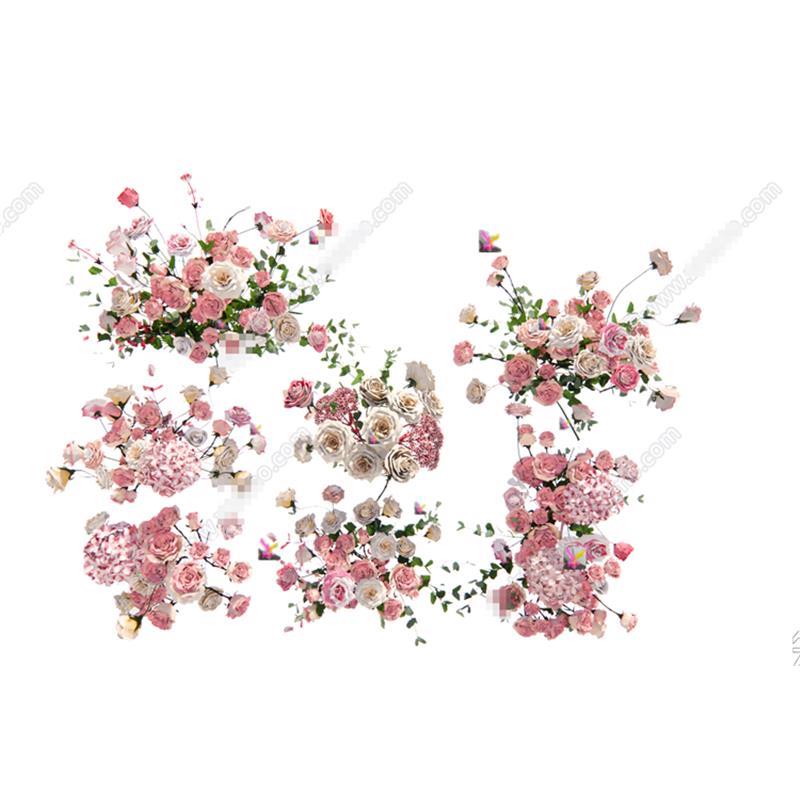 5446现代花艺 玫瑰花 花卉组合 花束 插花 装饰摆件SU模型