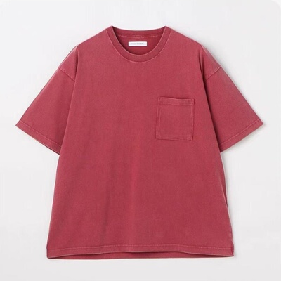日单纯棉freaks store复古做旧褪色圆领口袋领高级感短袖T恤