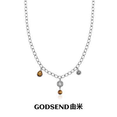 Godsend由米丨虎眼石项链无性别主义吊坠中性锁骨链百搭情侣礼物