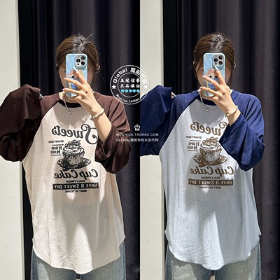 MOUSSY插肩长袖拼色圆领T恤衫女