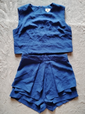 外贸性感雪纺短款套头圆领低领露腰无袖小码连体短裤短裙断码清仓