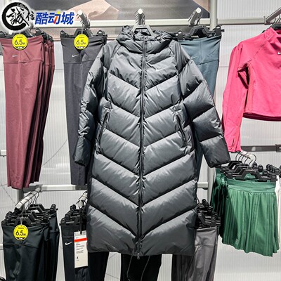 Nike耐克女子2025冬新款防风拒水宽松连帽长款羽绒外套HV5237-010