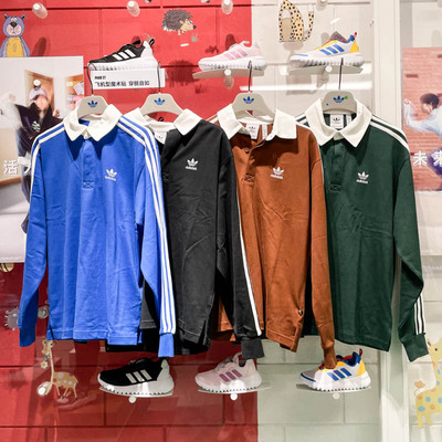 阿迪达斯三叶草男装2024冬新款复古运动宽松休闲长袖POLO衫IZ4806