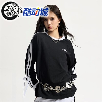 阿迪达斯女子秋新款蝴蝶结简约百搭运动休闲长袖T恤KG3859 KG3858