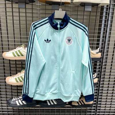 阿迪达斯三叶草夏新款德国队复古足球高领夹克外套 JZ9340 KG5096