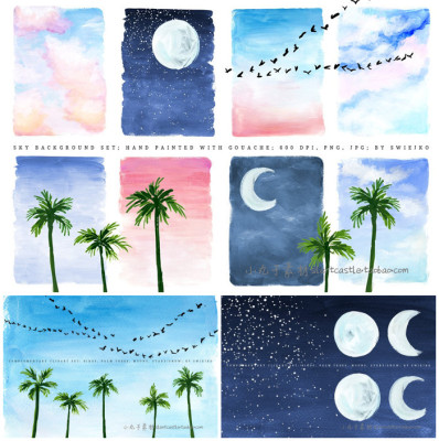 P0041高清ps设计素材 水粉风格抽象天空背景插图JPG+PNG