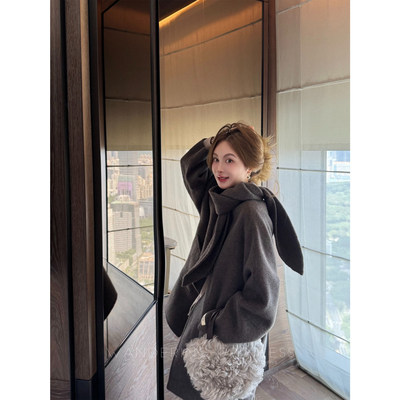 钱美西 2色!苏力羊驼绒立绒双面呢中长围巾大衣 高级感毛呢外套女