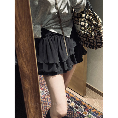 钱美西◆三层裙摆多裁片不规则荷叶边蓬蓬蛋糕半裙芭蕾短款裙裤女