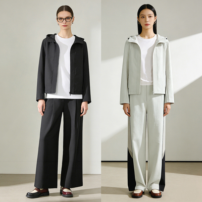 26春玛汀 轻简羽弦拉链 密可柔肌理薄款透气拉链连帽都市夹克女