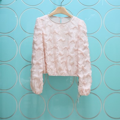 MRER莫乂义 专柜正品春季新款珍珠圆领法式气质长袖上衣R5C24833