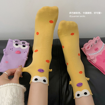 秋季女士纯棉卡通小丑鱼中筒袜