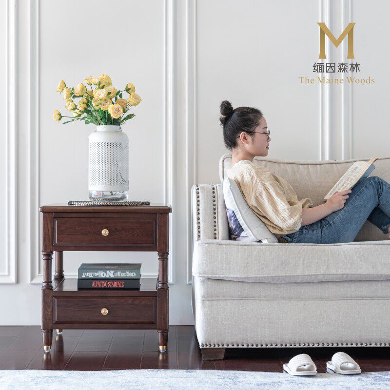 轻奢沙发边柜边柜小茶几美式实木罗马柱边几角几置物柜大缅因森林_虎窝淘