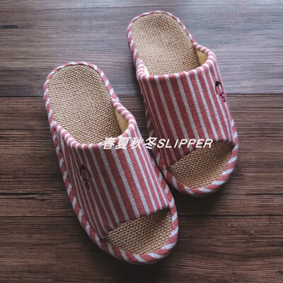夏季亚麻拖鞋条纹室内吸汗日式