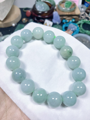 天然保真缅甸a货翡翠单圈13咪淡绿手链一图一物编号F05002