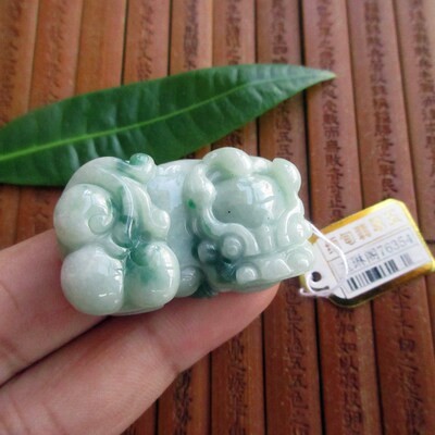 保真立体如意霸王貔貅大吊坠76354缅甸玉天然A货翡翠玉实拍图皮休