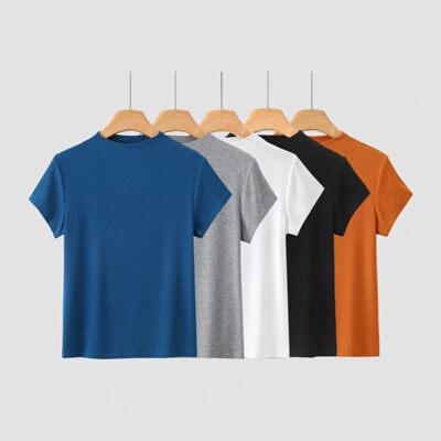 冬季新款彩色半高领短袖T恤