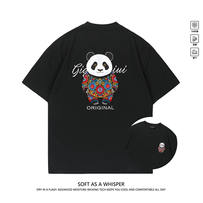 国潮熊猫2026年夏季潮牌短袖T恤