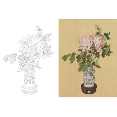 白描底稿郎世宁工笔画白描底稿