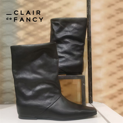 CLAIR de FANCY时装靴小方头裤管靴真皮长靴女2026年秋冬1350967
