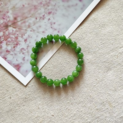 8mm天然俄料和田碧玉手链手串 翡翠色女