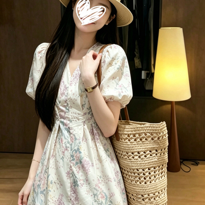 夏季 DARA ROSE 重工刺绣碎花V领显瘦短款连衣裙 SV5530