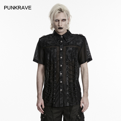 PUNKRAVE街头个性网布衬衣