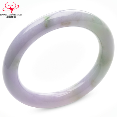 豪8印象C26048C224翡翠圆条手镯圈口54.5mm冰糯种紫罗兰带绿玉镯