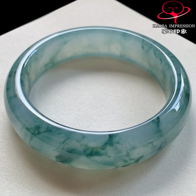 豪8印象V265200V1556翡翠手镯圈口58.3天然冰种蓝飘花缅甸玉手镯
