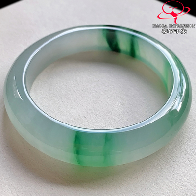豪8印象V2610000V2005翡翠手镯圈口55.7天然高冰种绿飘花缅甸玉镯