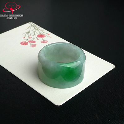 豪8印象手镯之家Z26060Z289翡翠扳指天然缅甸a货白底带阳绿玉指环