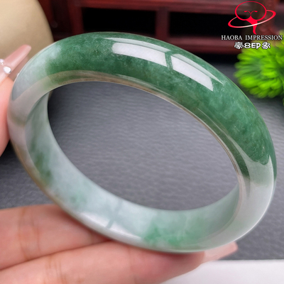 豪8印象S126010Y367翡翠手镯圈口55.2天然缅甸半山水油绿玉镯52g