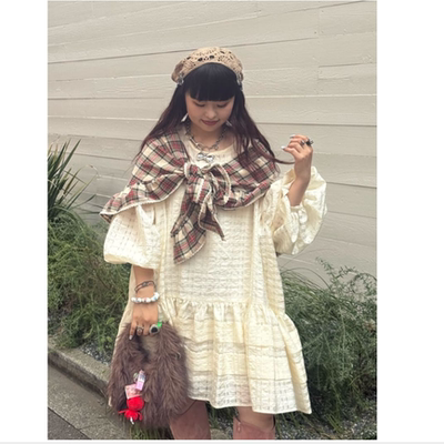 CP2025秋季 重工氛围感暗格系带蝴蝶结微蓬感连衣裙OP QC