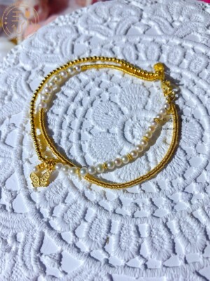 古法金天然淡水珍珠蝴蝶结手链