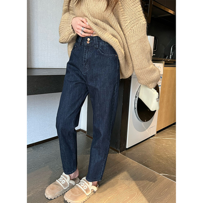superniniyy 百搭直筒宽松高腰显瘦微小脚烟管裤休闲九分牛仔裤女