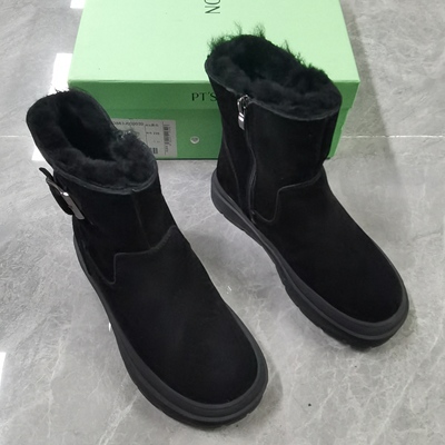 品牌正品断码时尚百搭休闲圆头厚底牛皮女短靴23883黑色34.35.36