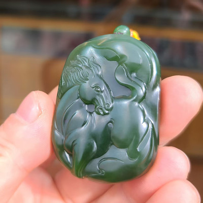 新疆和田碧玉籽料生肖马挂件吊坠礼物吊坠挂件xx02091