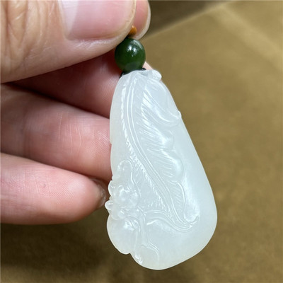 新疆和田玉羊脂白玉山料一叶知秋吉祥如意挂件吊坠xx04109