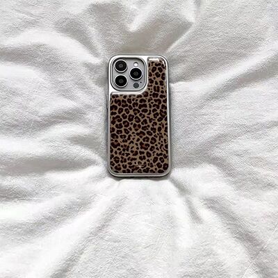 ins风可爱棕色豹纹滴胶手机壳适用苹果iPhone17promax手机壳软边16防摔15原创小米141312/11华为mate60P780