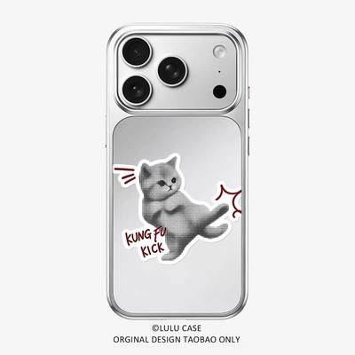 ins风复古功夫酷猫镜面手机壳适用苹果iPhone17promax手机壳软边16防摔15原创小米141312/11华为mate60P780