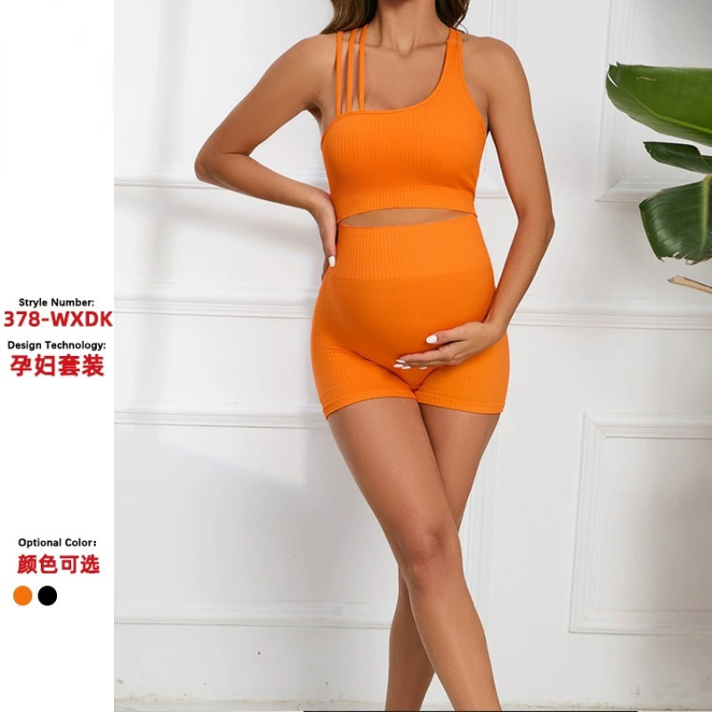 孕妇瑜伽服套装吸湿排汗速干运动健身文胸短裤套装修身显瘦带胸垫