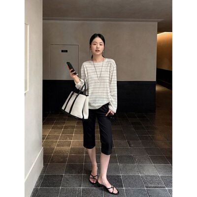 韩迅淡人简法舒适显瘦条纹小刺绣