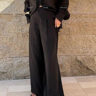 ELSISSI苎麻度假风直筒休闲裤显