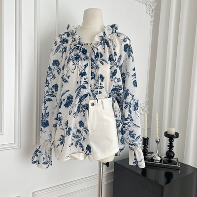 KARA批发丨ICELOLLY青花瓷新中式国风衬衫独特漂亮衬衣小个子上衣