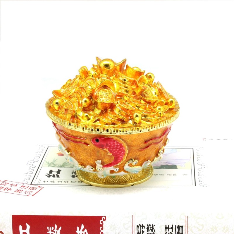 金属工艺品乔迁店面装饰礼品招财合金聚宝盆一碗金收纳盒装饰摆件
