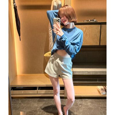 【BORAKOO】百搭浅灰色高腰辣妹运动短裤