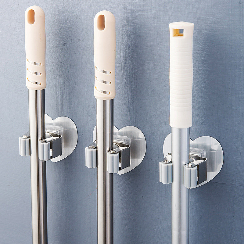 居家家爱心镜面拖把夹强力粘胶拖把挂钩免打孔卫生间墙壁挂拖把架_虎窝淘