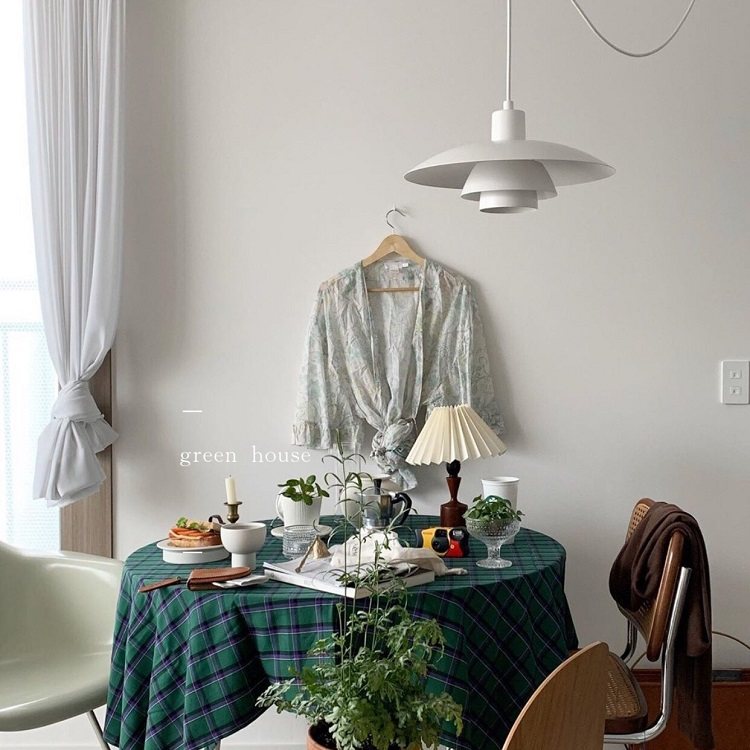 green house*出口韩国ins布料复古气质大绿格纹桌布门帘背景布_虎窝淘