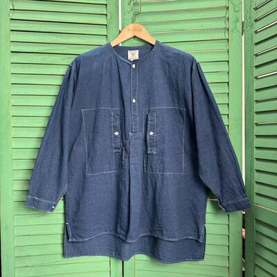95新 稀少款 Houston indigo 蓝染 军款 工装衬衫 麻55/棉45