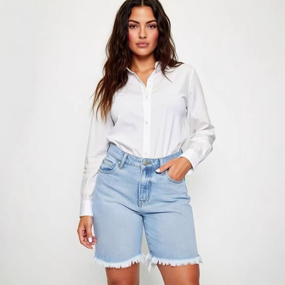 Women's Milled Hem Casual Denim Shorts-comforle Fashion Loos